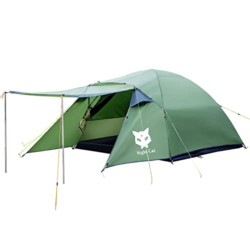 Night Cat Camping Tent 2 3 Persons with Porch Family Backpacking Tent Double Layers Waterproof Easy Clip Setup 7x6x4.3ft Porch Pole Not Inlcuded