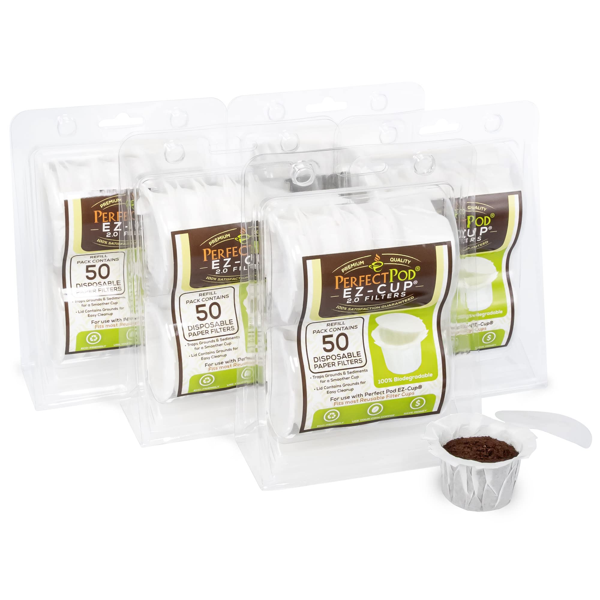 Perfect Pod EZ-Cup Disposable Coffee Filters for Reusable Coffee Pods - 5 Pack (250 Filters) Paper Coffee Pod Filters