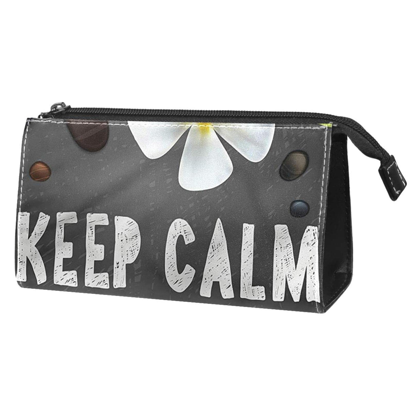TBOUOBT Cosmetic Travel Bags, Makeup Case, Makeup Bag for Toiletries, Keep Calm Hawaiian Flower Stone Zen