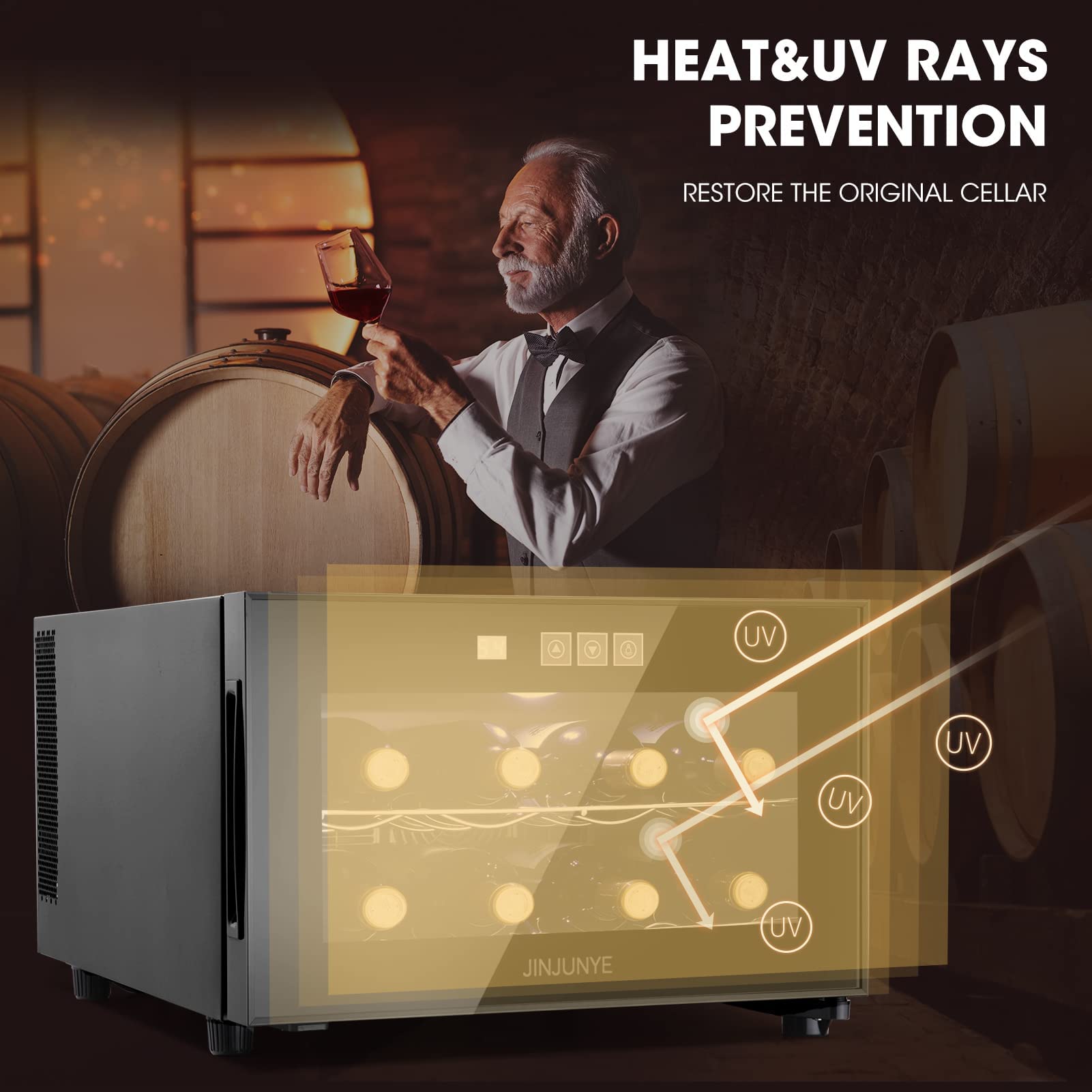 JINJUNYE 6 Bottle Wine Cooler Refrigerator, Small Wine Fridge, Countertop Wine Cooler with Digital Temperature Control, Mini Freestanding Wine Cellars Glass Door, High-End Gift