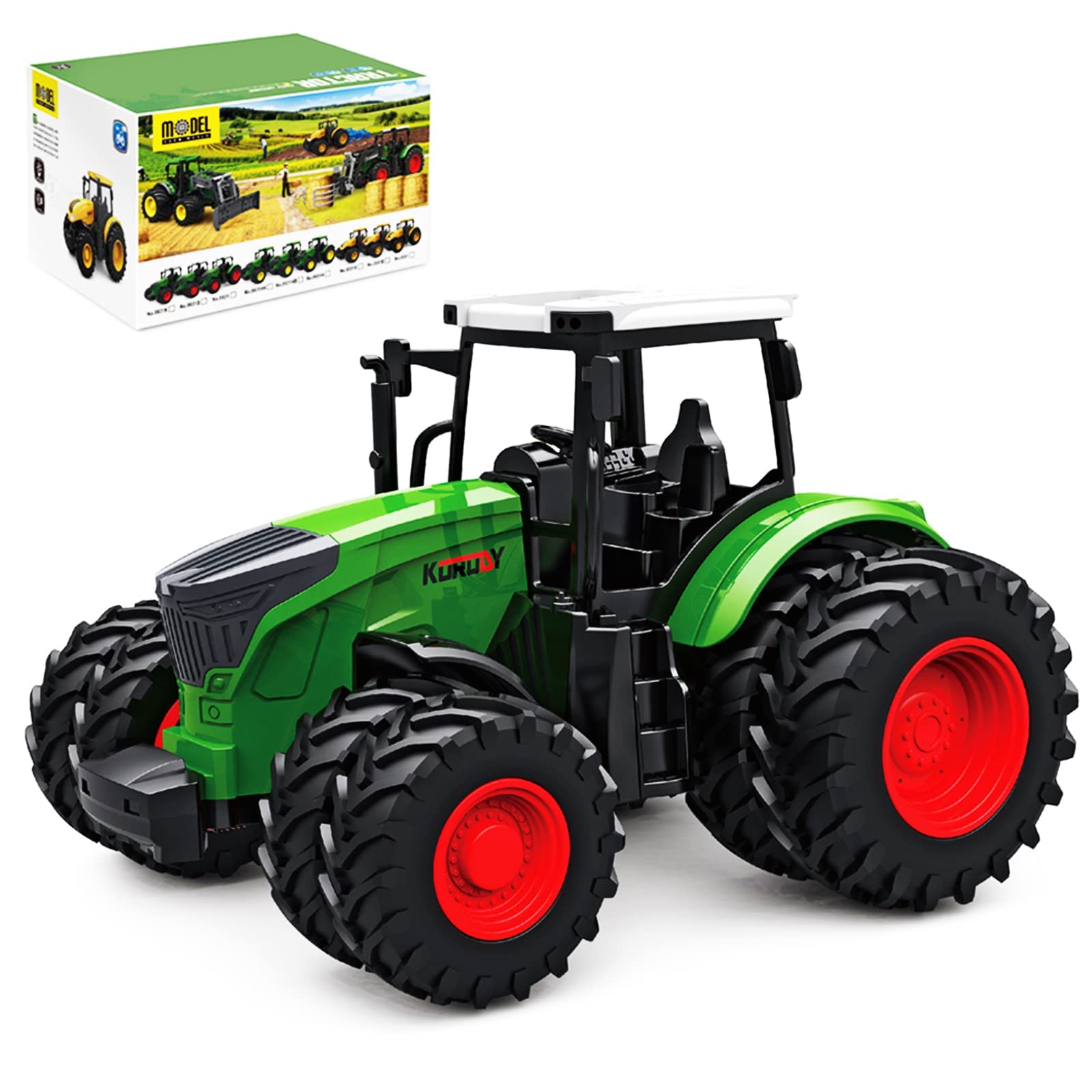 PERKPUTOE RC Tractor Toys, Remote Control Tractor with Trailer Front Gripper Cows Sheep Tractor Toys Set,RC Tractor Trailer Set Gift Toy with Light for Kids Age3+ Christmas Birthday Gift