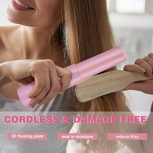 JMFONE Cordless Hair Straightener, Mini Cordless Flat Iron 2 in 1, Portable USB-C Rechargeable 5000mAh Battery, Ceramic Plate, Quick Heat & 3 Adjustable Temp,Travel Size Preferred for Women Girl