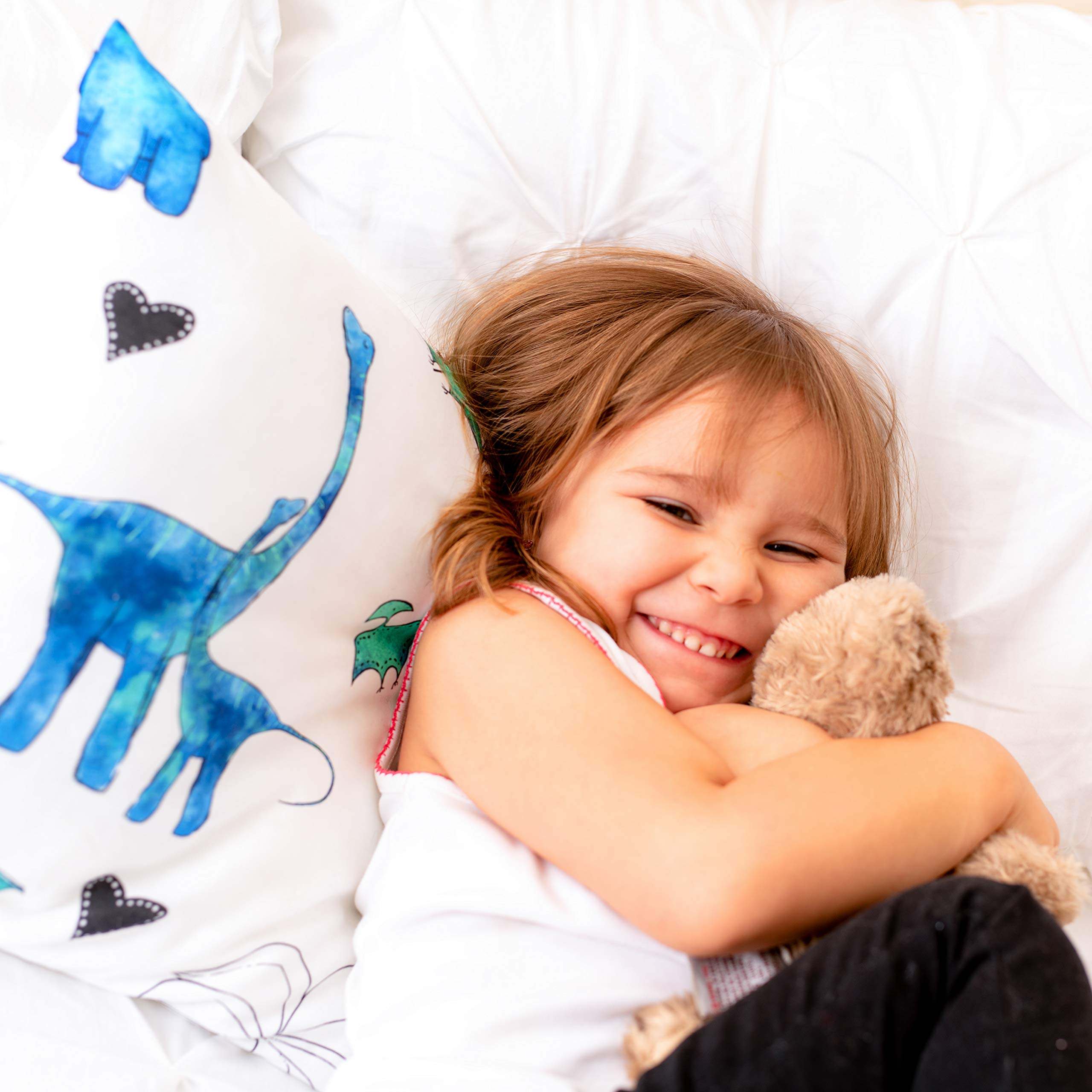 JumpOff Jo β Toddler Pillow for Kids, No Pillowcase Needed, Kids Travel Pillow, 100% Cotton Cover, Hypoallergenic, Machine Washable β 14βx19 (Dinosaur)