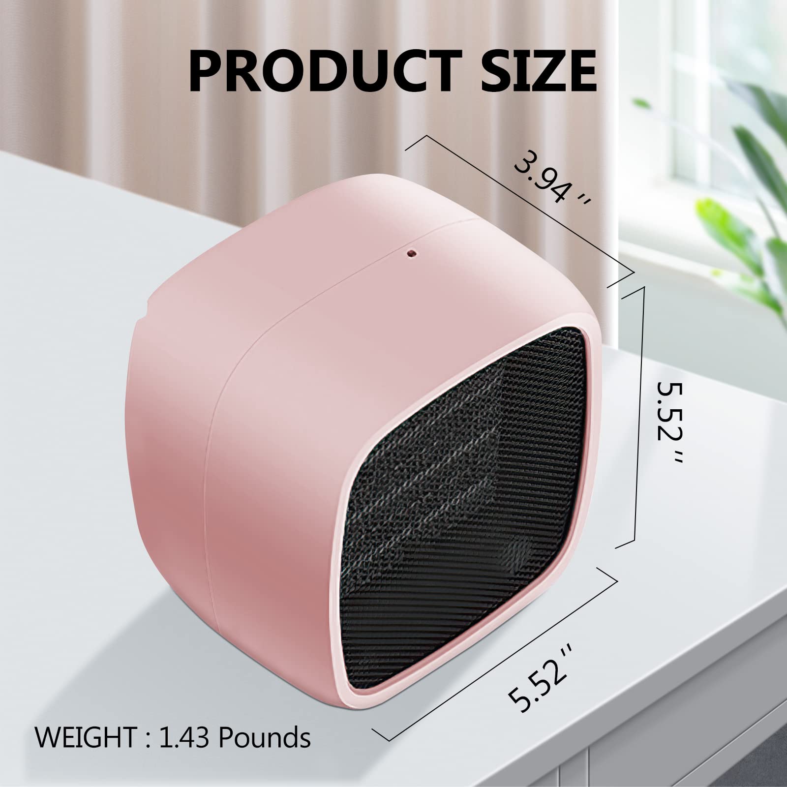 Portable Space Heater, YOUCIDI 1000W/800W Ceramic Electric Heater, Compact Small Warmer, Heat Up in 2 Seconds, Safe and Quiet for Office Room Desk Indoor Use (Pink)