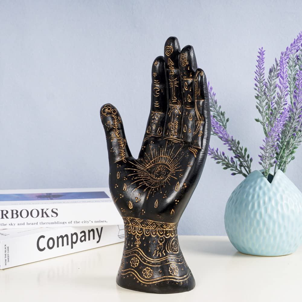 Palmistry Hand Resin Statue Telling Palm Reading, Ancient Mystical Palm with Lines and Symbols Sculpture for Palm Readers(Black)