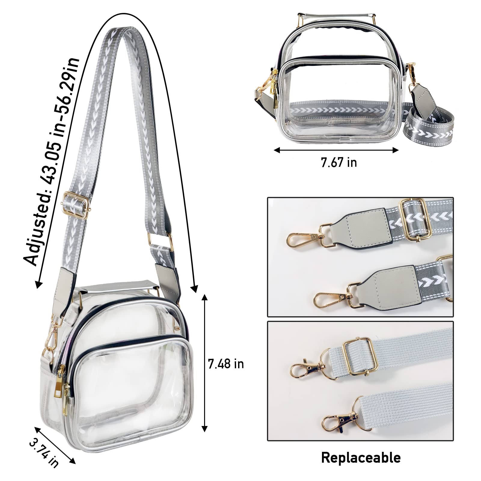 Sambano Clear Purse Shoulder Bag,Cute Crossbody Transparent Bag Stadium Approved with Compartment and 2 Adjustable Shoulder Straps (Black)