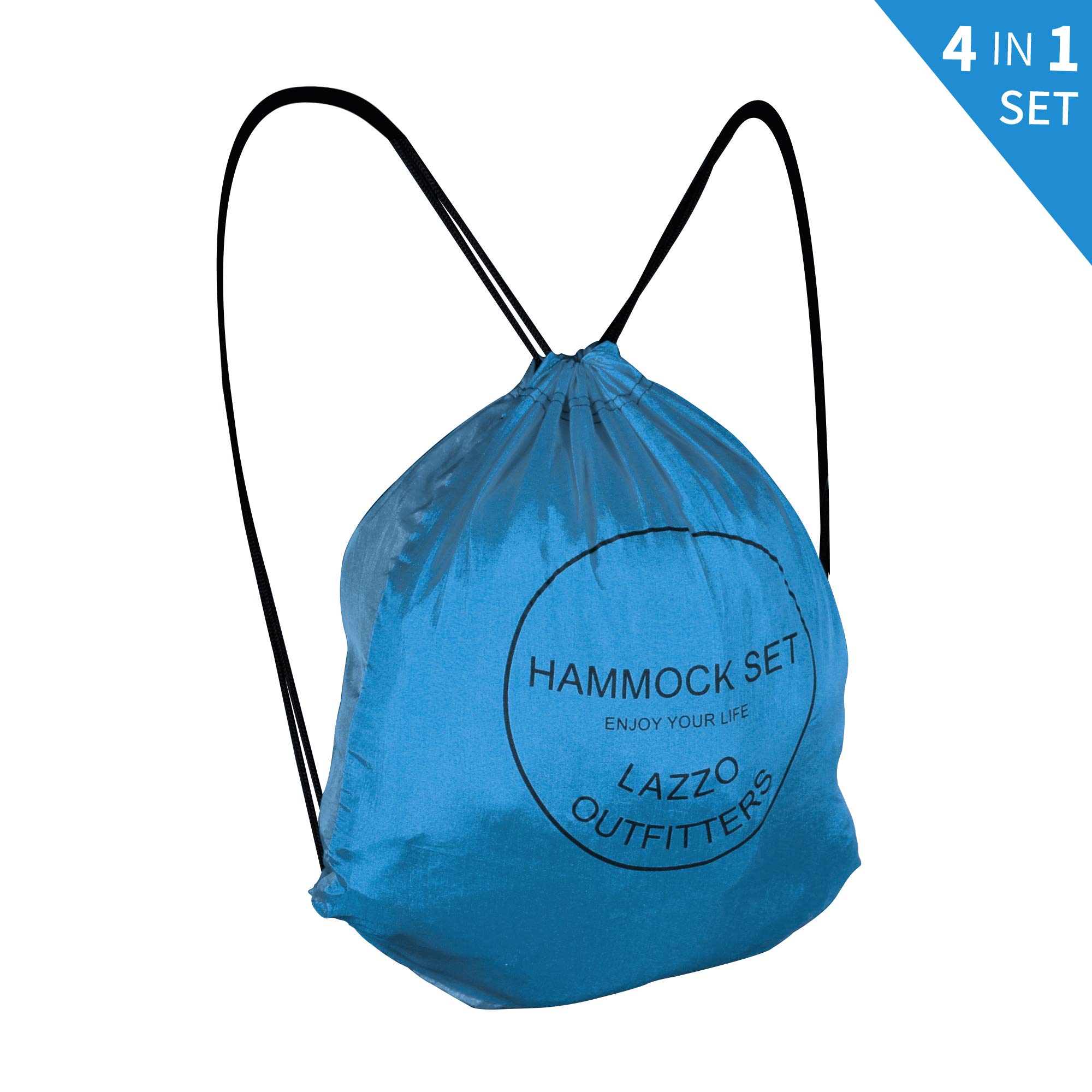 LAZZO Camping Hammock Set All-Inclusive,Single Hammock, Net,Tarp,Suspension,Guyline,Stakes and Backpack,Perfect for Backpacking,Camping,Hiking & Yard (Blue, 9.2)