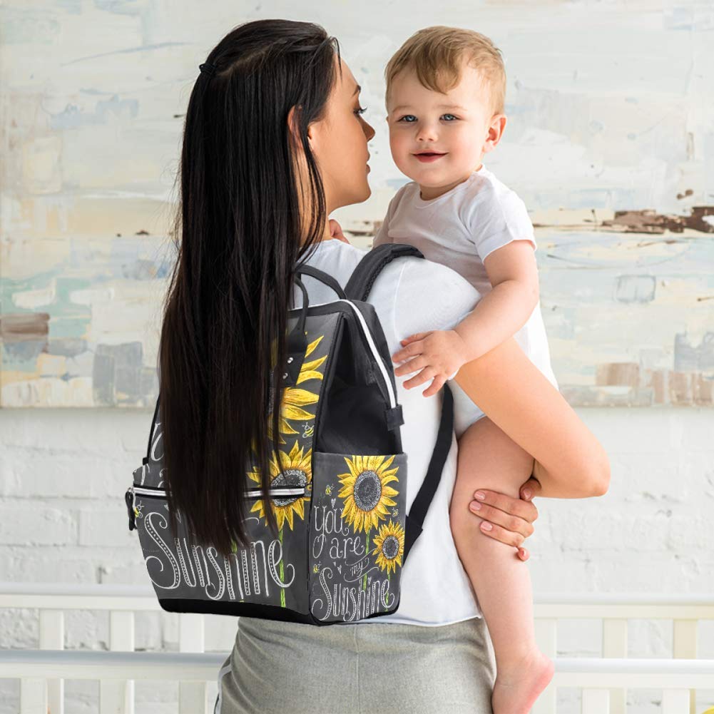 LORVIES Sunflowers You are My Sunshine Diaper Bag Backpack, Large Capacity Muti-Function Travel Backpack