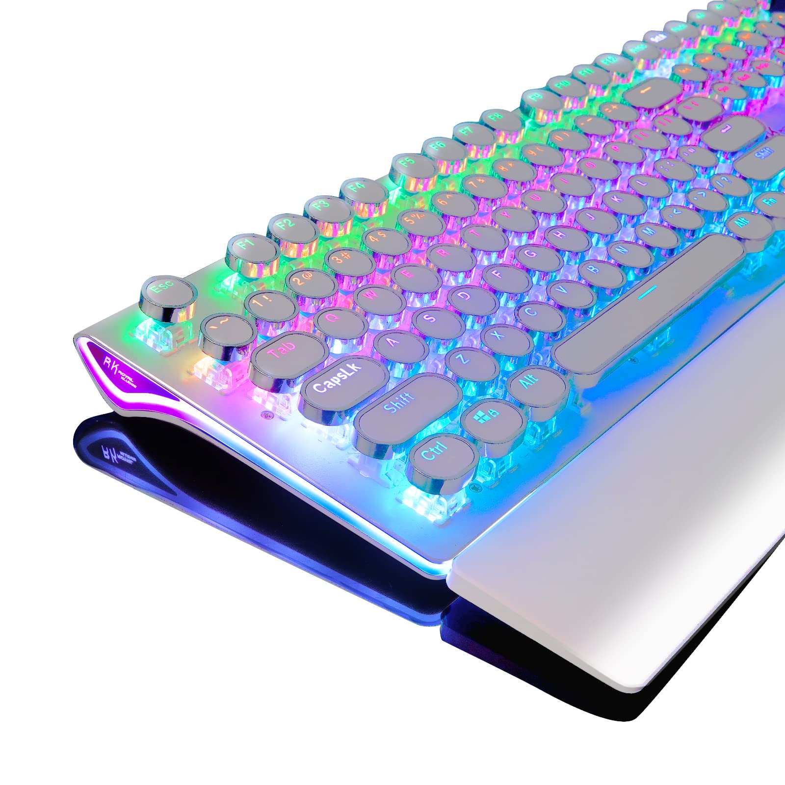 RK ROYAL KLUDGE Typewriter Style Mechanical Gaming Keyboard with True RGB Backlit Collapsible Wrist Rest 108-Key (Brown Switch, White)