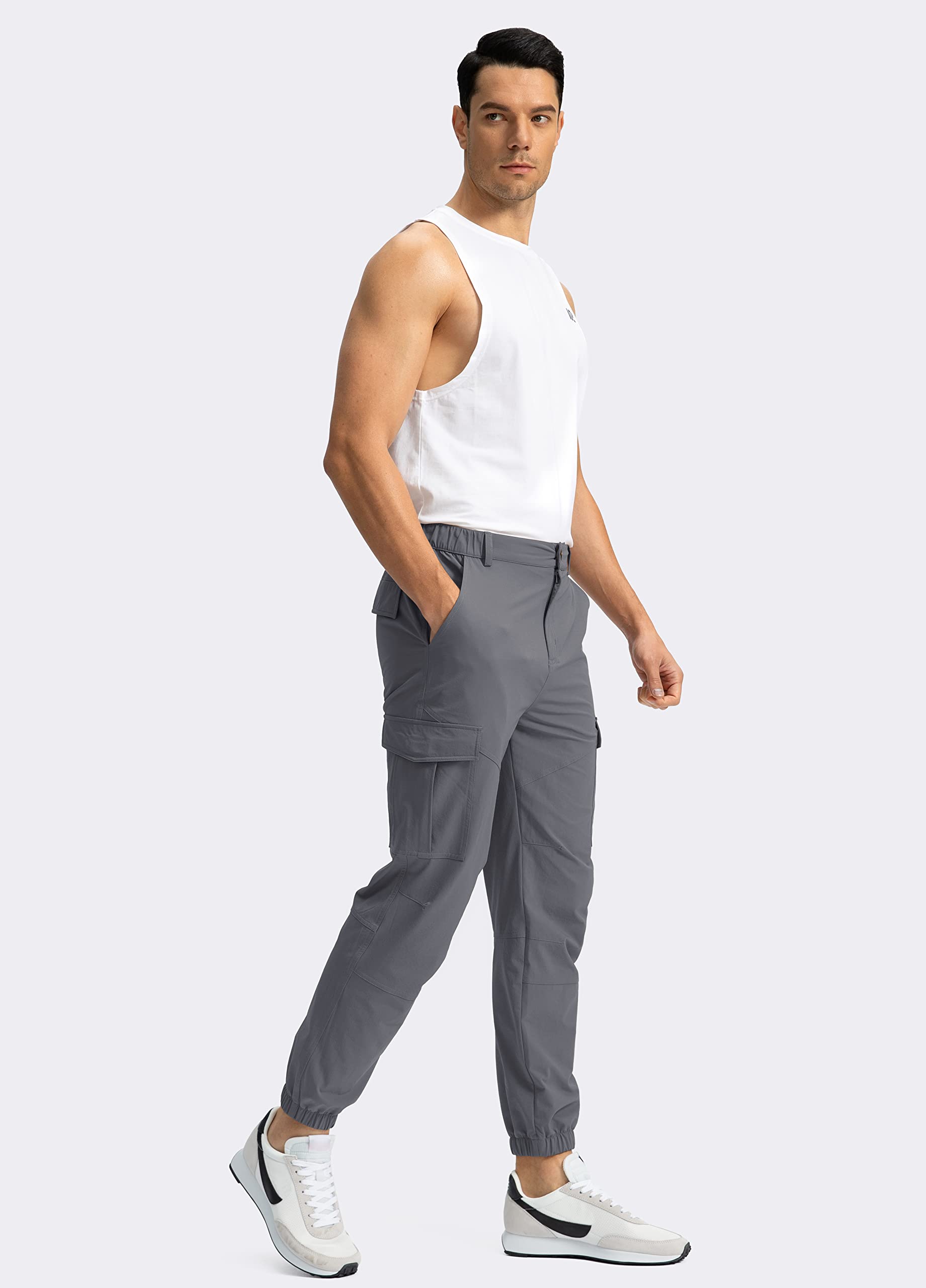 Pinkbomb Men's Hiking Cargo Pants with 7 Pockets Slim Fit Stretch Joggers Golf Cargo Work Pants for Men(Dark Grey, XS)