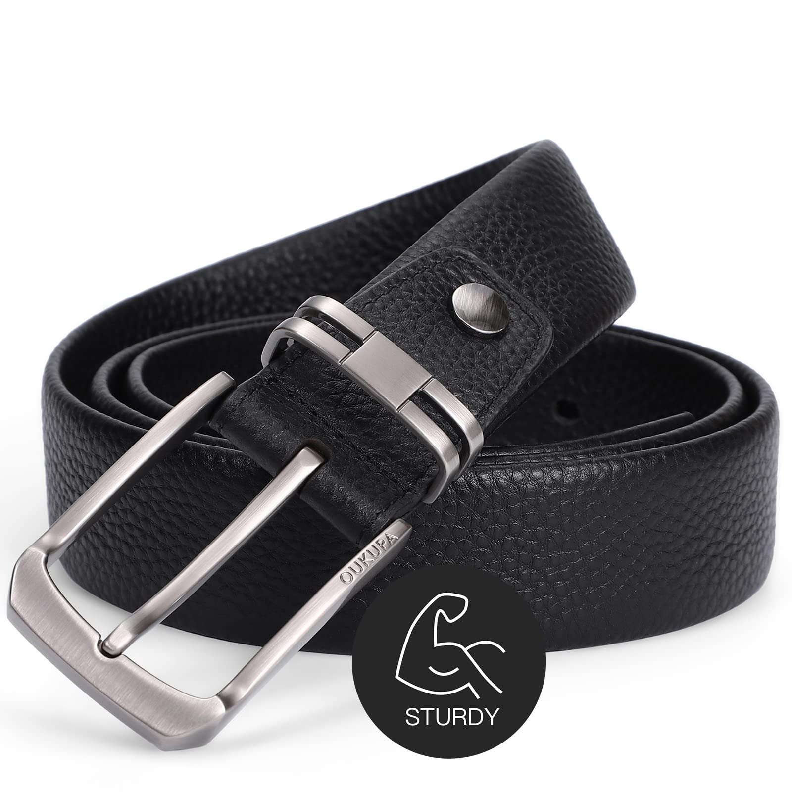 OUKUPA Men Belts Black Belts,Genuine Leather Belts For Mens Prong Buckle Belt Jeans Dress Business Belts With Gift Box…