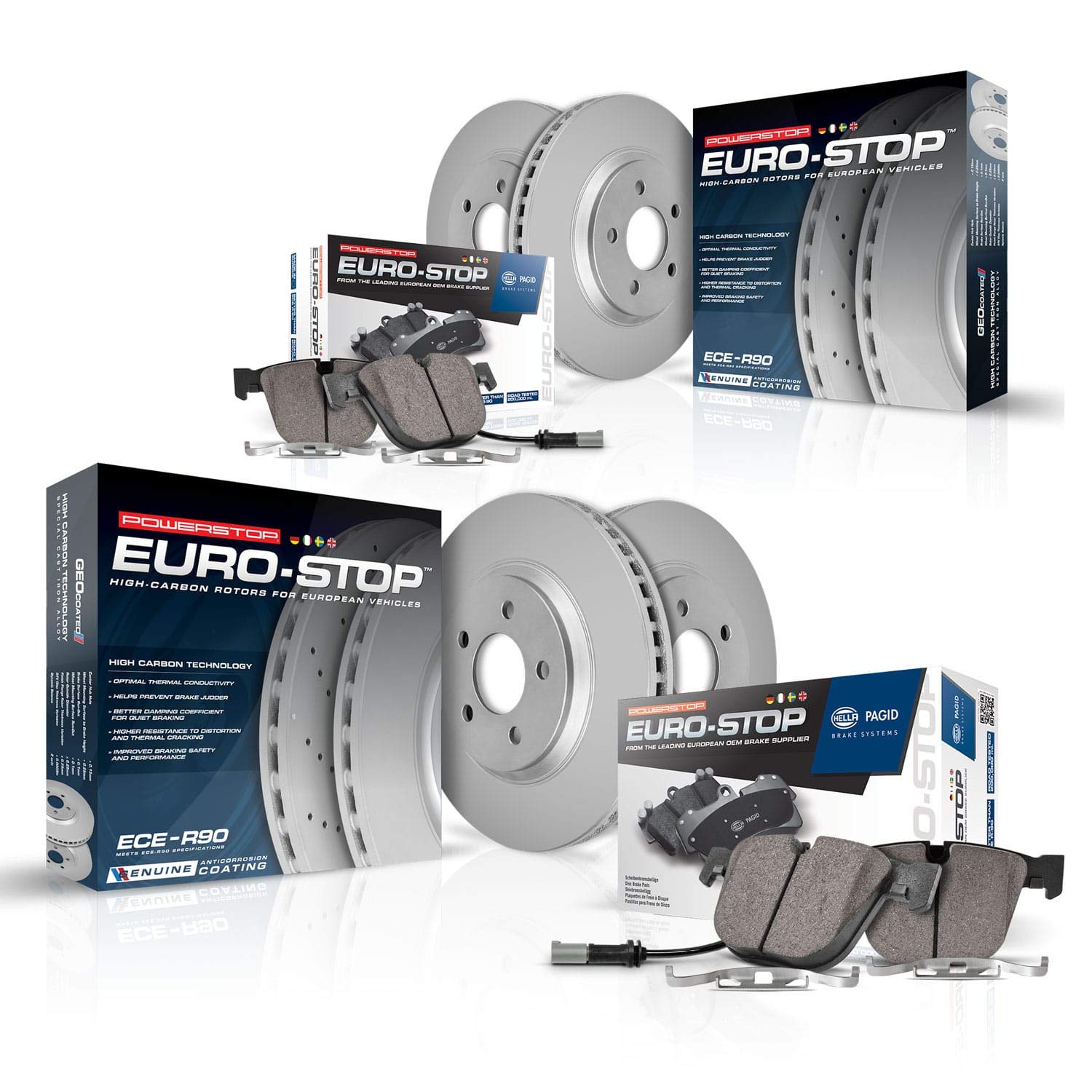 Power Stop ESK7251 Front and Rear Euro-Stop ECE-R90 Certified Brake Pad and Rotor Kit