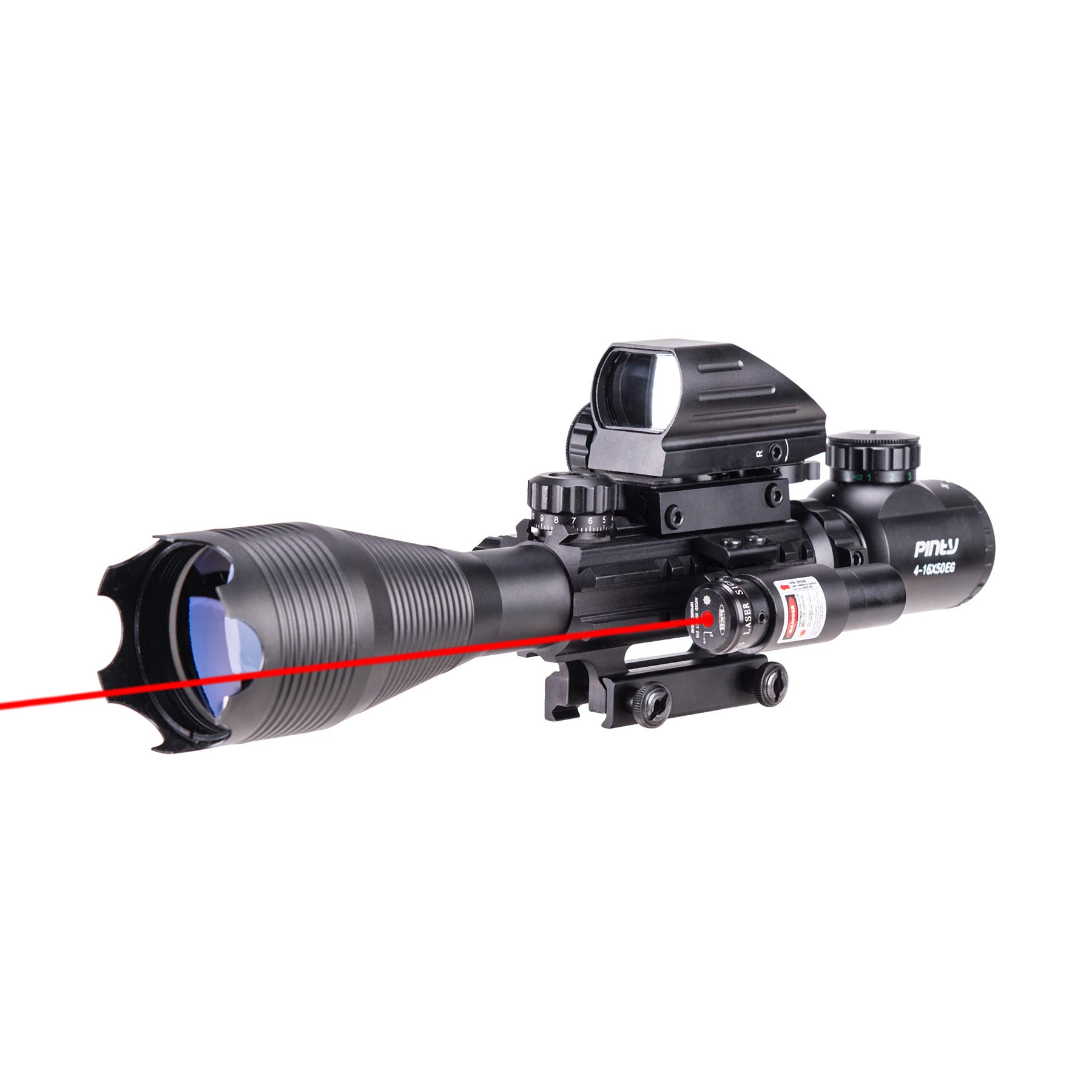 Pinty 3 in 1 Scope Combo 4-16x50EG Illuminated Rifle Scope + 4 Reticle Red&Green Reflex Sight + Red Dot Laser