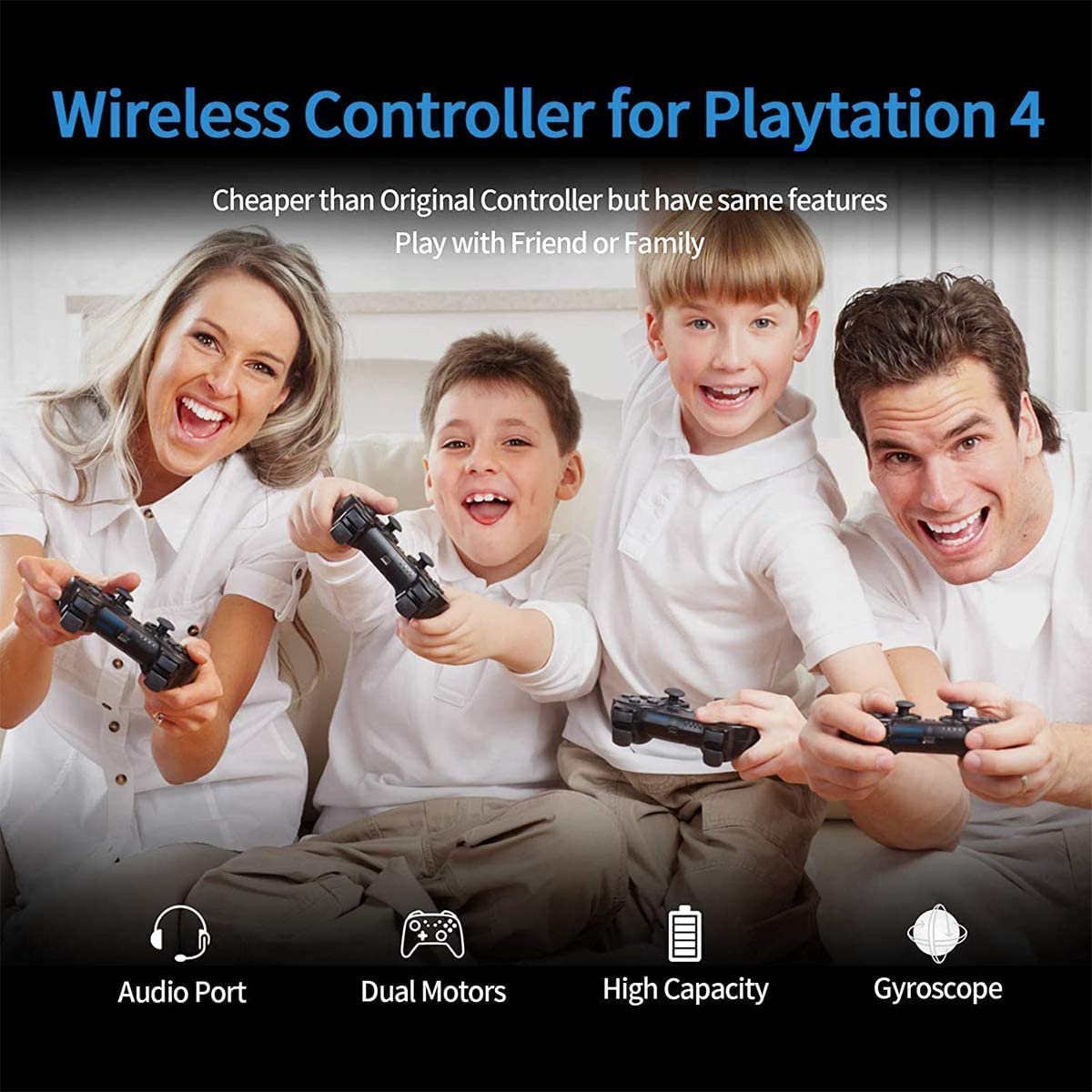 Morenjoy Replacement for PS4 Controller, Wireless Controller Bluetooth Dual Vibration Game Joystick Controller for PS4/ Slim/Pro, Compatible with PS4 Console ps3/pc Controller black