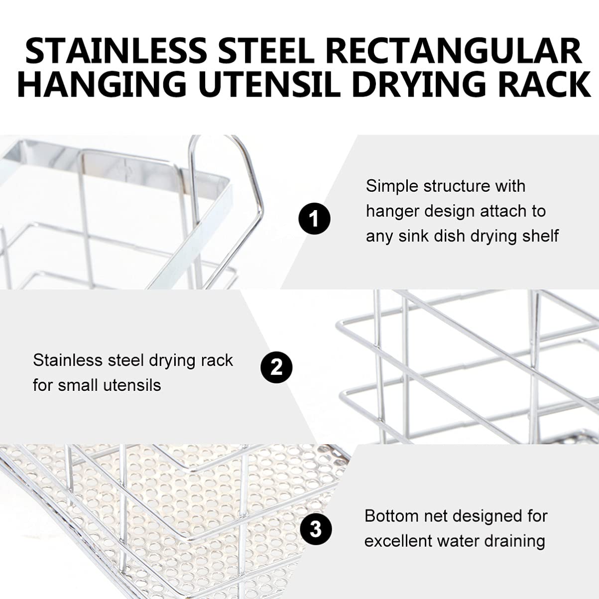 OSALADI Dish Drying Rack Stainless Steel Kitchen Utensil Holder Square Kitchen Caddy Sink Organizer Chopsticks Holder Hanging Kitchen Utensil Organizer Wire Storage Holder