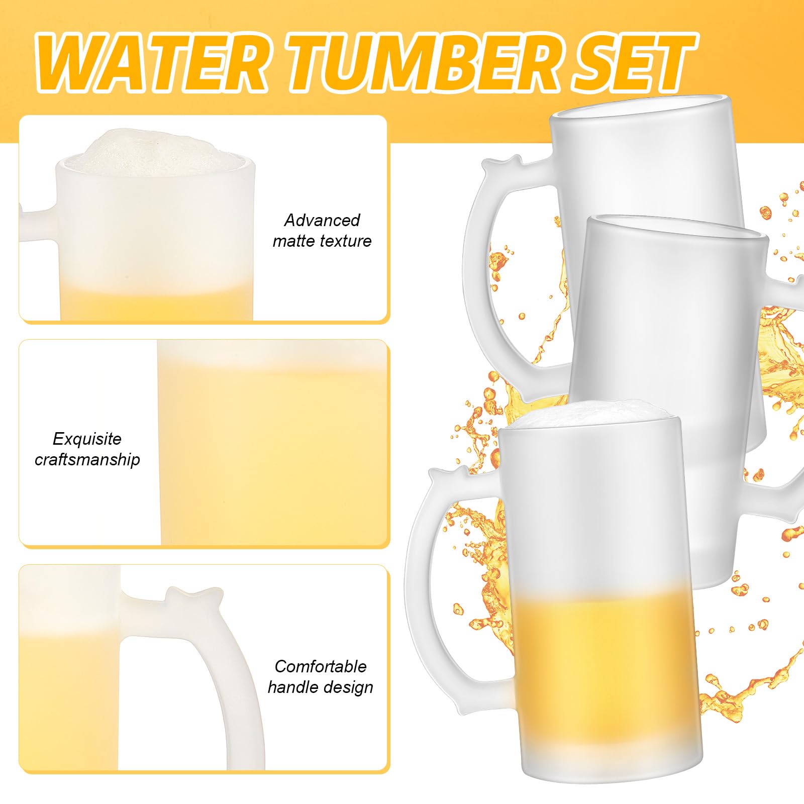 Mifoci 6 Pcs Beer Mugs for Sublimation 16 oz Glass Cups Can Add Photo Text or Images on Personalized Beer Glass for Husband Dad Men for Father's Day Oktoberfest Wedding Gift (Frosted)