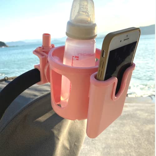 Stroller Cup & Phone Holder/ Universal 2-in-1 Cup Holder for Bike, Wheelchair, Walker, Beach Umbrella and More!(Pink) STC2IN1