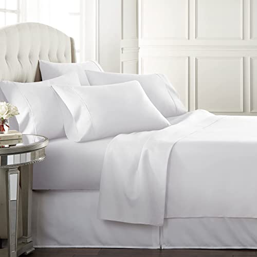 KBC linen 6 Piece Hotel Luxury Ultra-Soft 100% Cotton Bed Sheets Set, 21" - 24" Deep Pocket Fitted Sheet, Wrinkle Free, Real 800 Thread Count Bedding Set (Cal King, White)