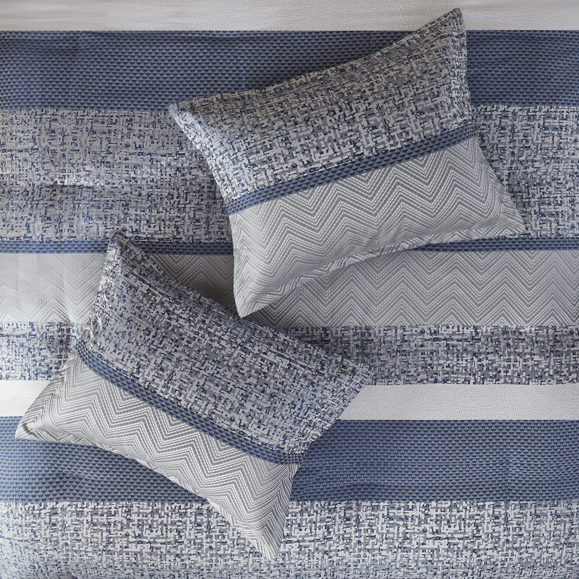 Madison Park Luxury Comforter Set-Traditional Jacquard Design All Season Down Alternative Bedding, Matching Bedskirt, Decorative Pillows, Queen(90"x90"), Rhapsody, Geometric Navy 7 Piece
