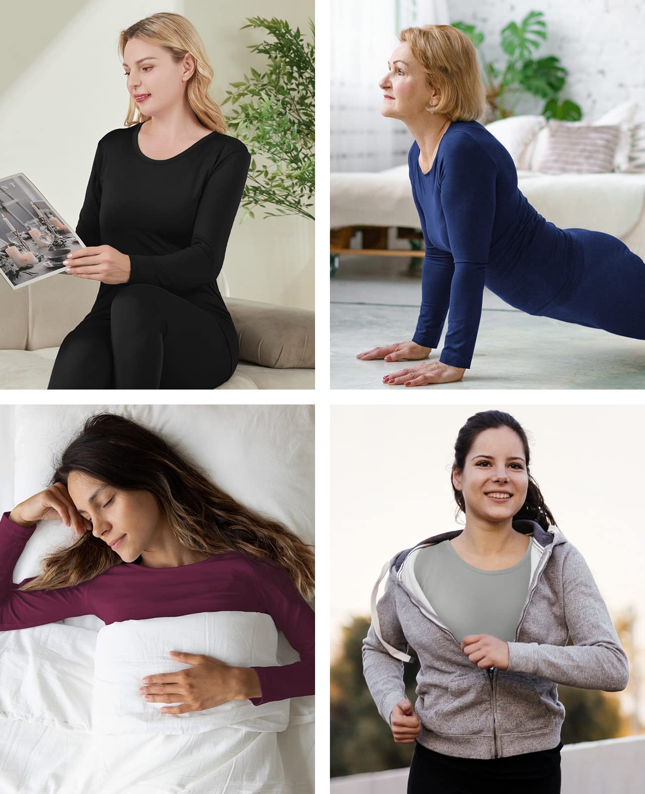 MRIGNT 2 Pack Thermal Underwear for Women Thermal Underwear Set, Ultra Soft Long Johns for Women with Fleece Lined Top Bottom Black, Grey