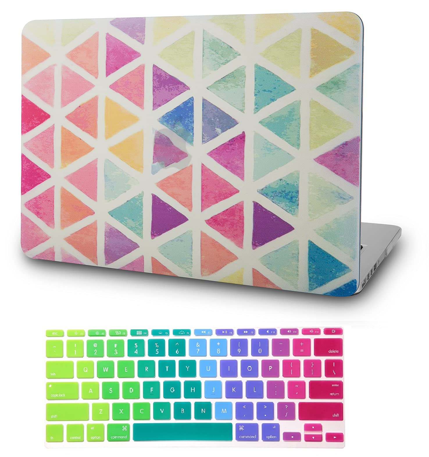 KECC Laptop Case for MacBook Air 13" w/ Keyboard Cover Plastic Hard Shell Case A1466/A1369 2 in 1 Bundle (Color Triangles)