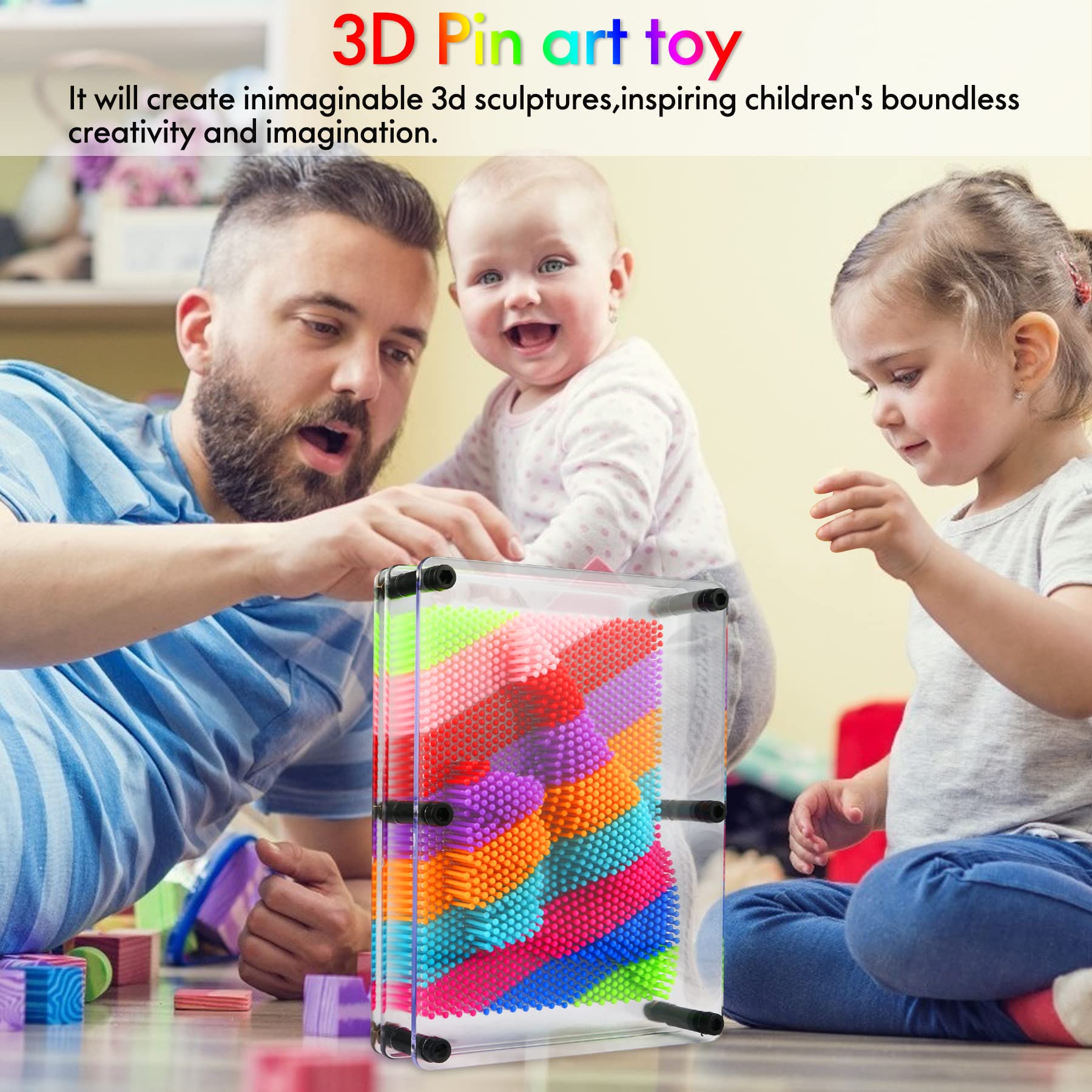 RLINGX 3D Pin Art Toy, Large Size 6” X 8”Unique 3D Pin Art Board for Kids & Adults (Red)
