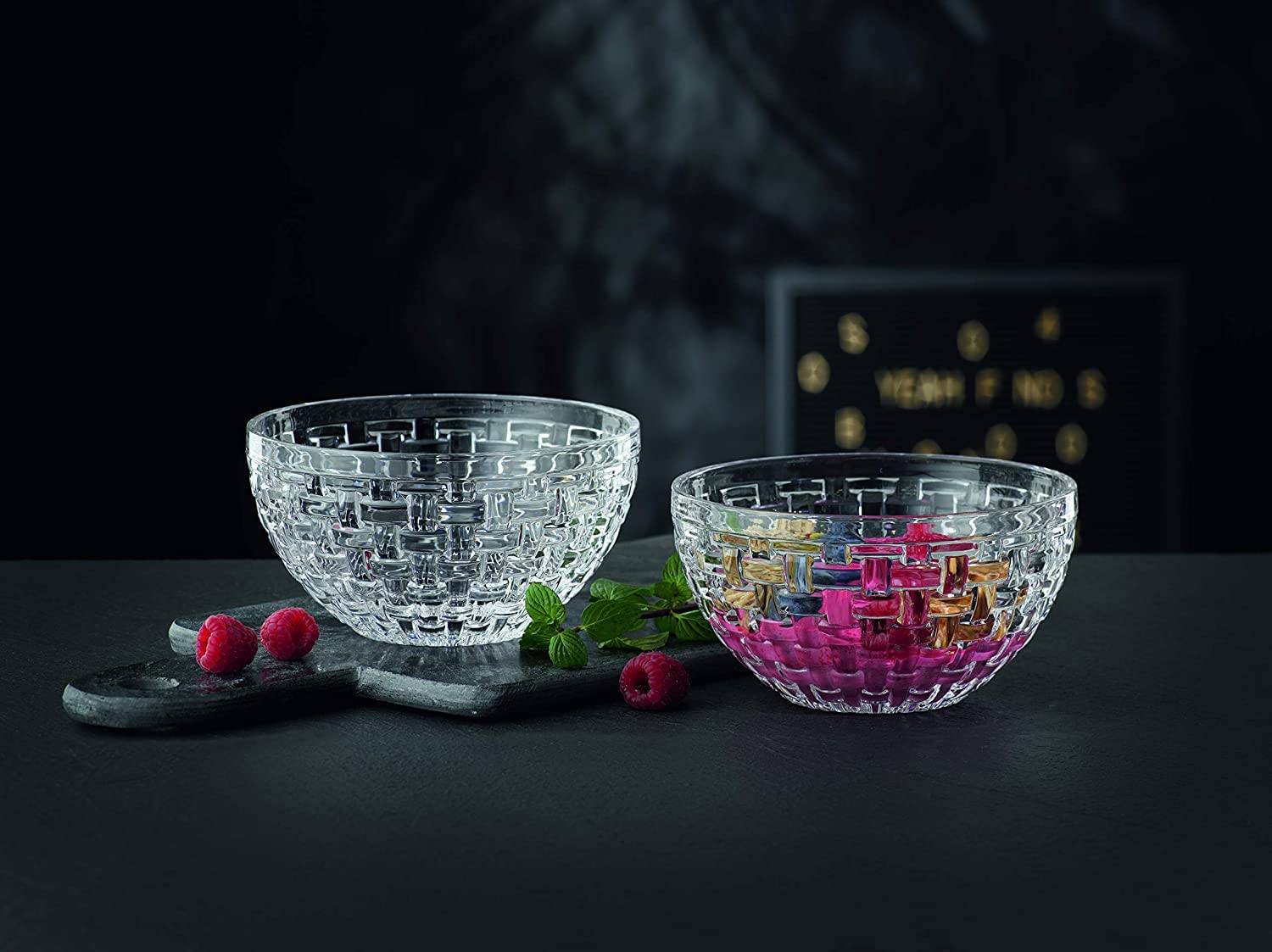 Nachtmann Bossa Nova Collection Bowl | Set of 2 Clear Crystal Glass Bowls | Basket Weave Glass Design | 6 Inch Mixing and Serving Bowl for Salad, Fruit and Snacks | Dishwasher Safe