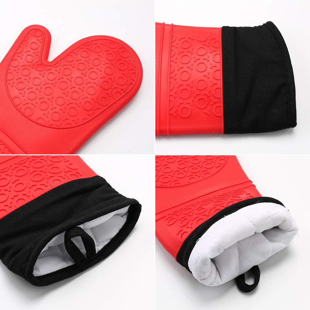 MaiSung Oven Mitt Food Safe Oven Mitt Silicone High Temperature Resistance Suitable for a Variety of High Temperature Kitchen Appliances Take Things Flexibly/Non-Slip Equipped with an Oil Brush-Red