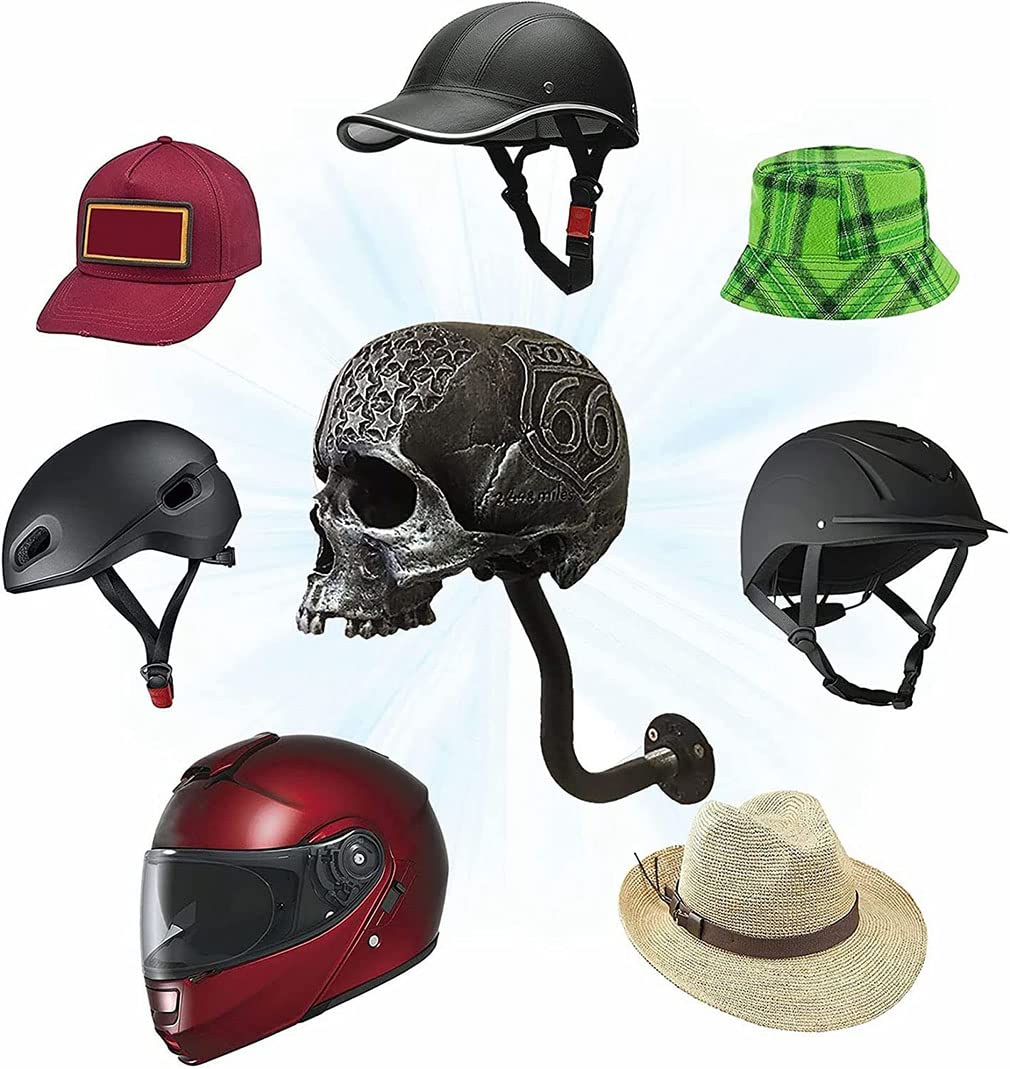 Personalized Cool Wall Mount Motorcycle Skull Helmet Holder, Skull with Beard-Helmet Rack,Removable Resin Crafts Motorcycle Helmet, Hanger for Bike, Baseballs and Rugby Helmet