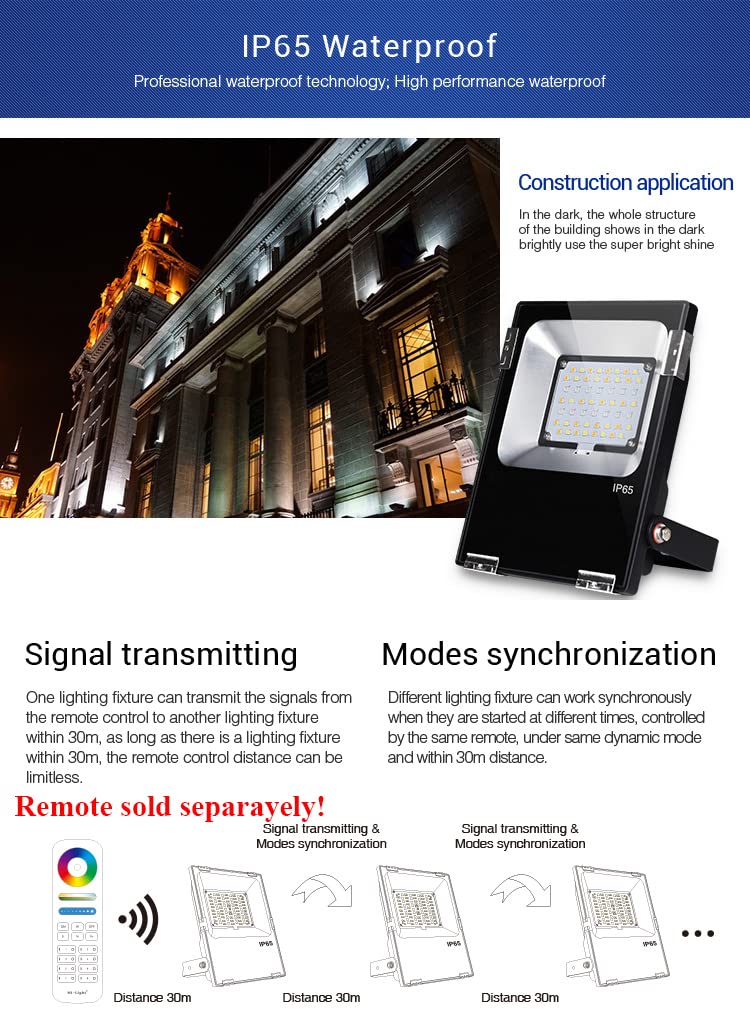 LGIDTECH 20W Miboxer RGB+CCT LED Flood Light AC85-265V Color Changing 2700K-6500K Color Temperature Adjustable