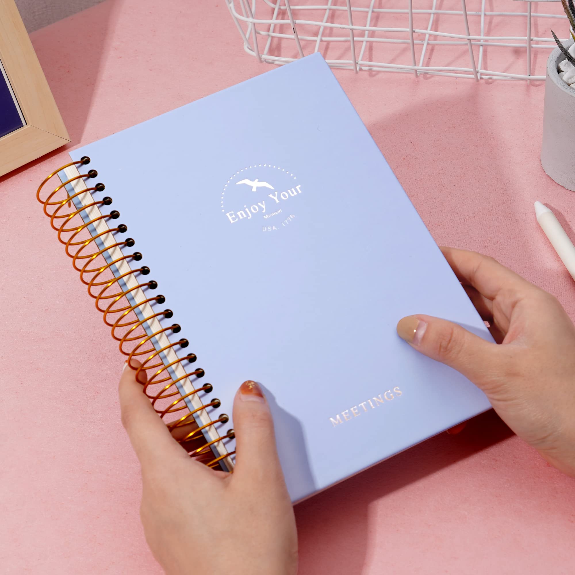 Meeting Notebook for Work with Action Items 120 Sheets Meeting Planner Organizer for Office Meeting Agenda Book Spiral Meeting Notes Notebook for Women Men, A5 Blue