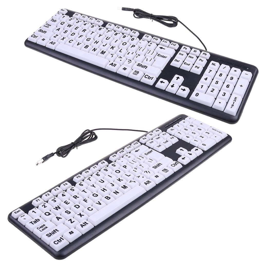 unband User USB Wired PC Computer Game Gaming Keyboard High Contrast Large Print White Keys Black Letter for Old People Elderly Men
