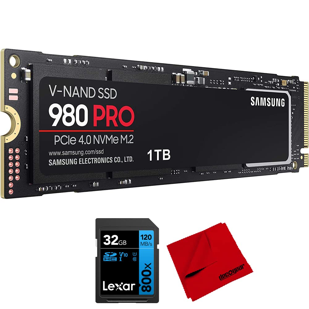 SAMSUNG MZ-V8P1T0B/AM 980 PRO PCIe 4.0 NVMe SSD 1TB Bundle with Lexar 32GB High-Performance 800x UHS-I SDHC Memory Card + Deco Photo 6 x 6 inch Microfiber Cleaning Cloth