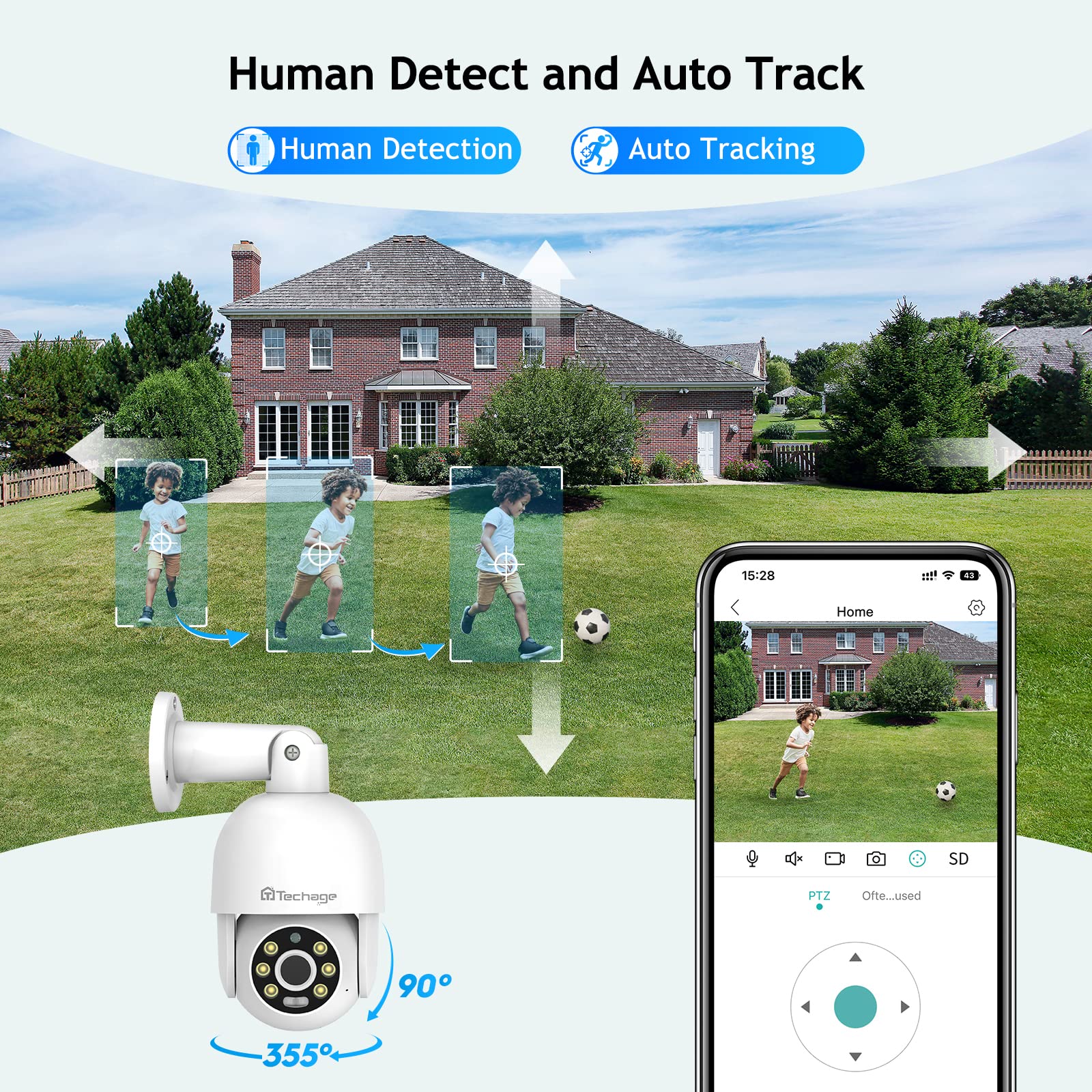 Techage 4K POE Camera Outdoor,8MP 3840 x 2160p@15fps Bullet IP Security Camera,Sportlight Human Motion Detection,Color Night Vision, Compatible with NVRs,2 Way Audio, Cloud/SD