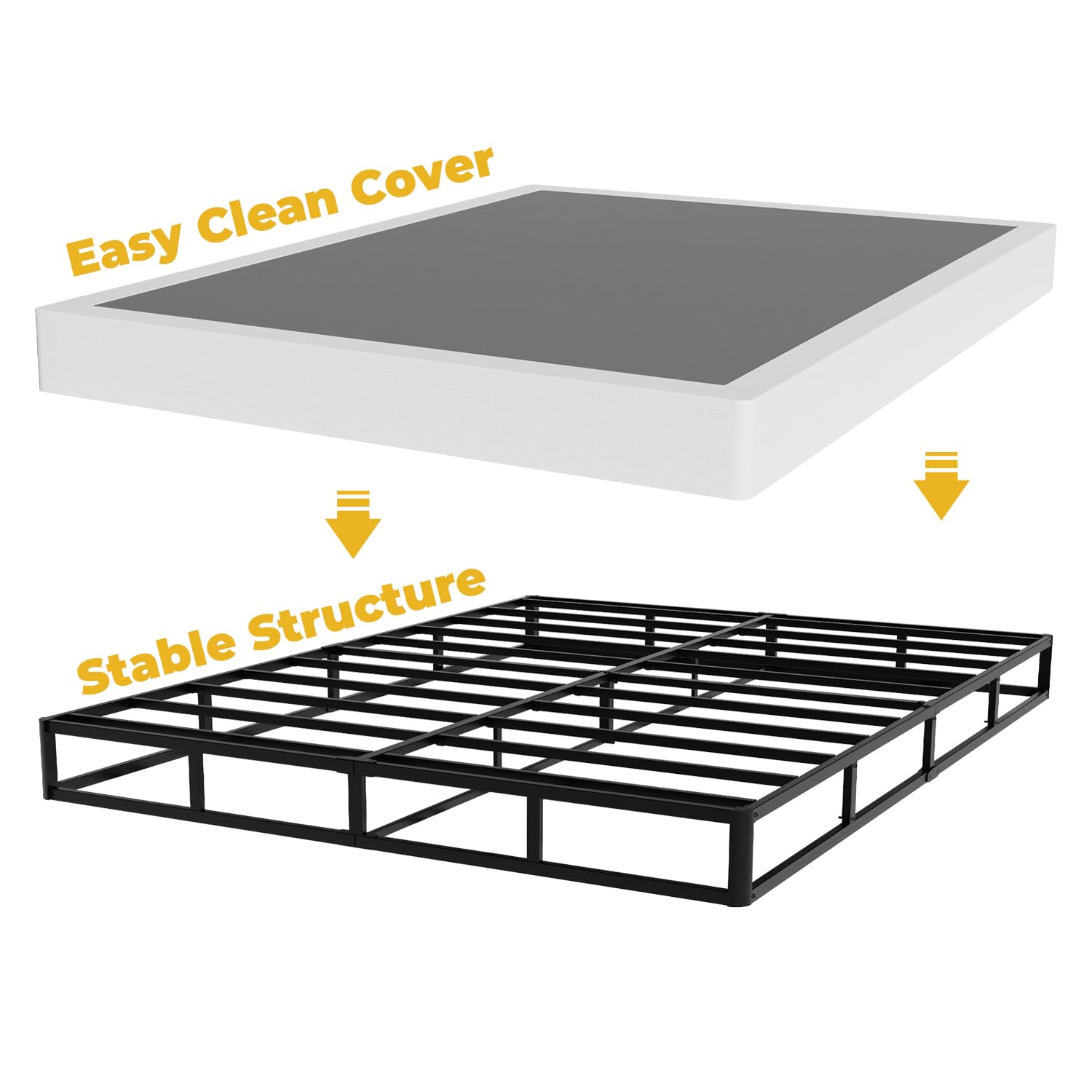 YORMDMO 5 Inch Queen Box Spring, Low Profile Queen Size Box Spring Only, Sturdy Metal Frame Mattress Foundtion, Easy Assembly, Noise-Free