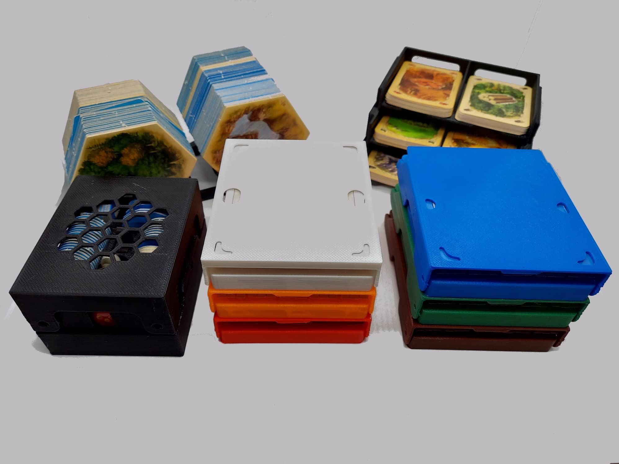 Organizer Insert for Catan Base Game, Seafarers, and Both 5-6 Player Extensions with Player Trays and Card Holder. (Player Trays with Black Organizer)