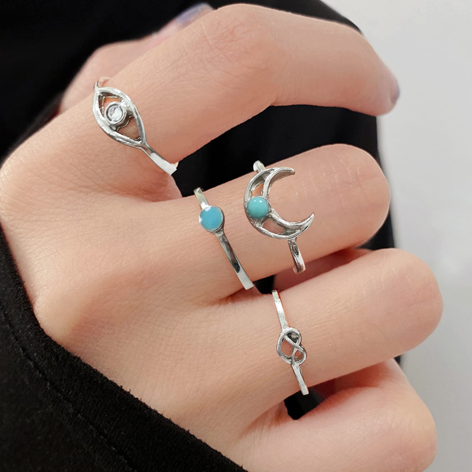 Lwsengme 20PCS Silver Knuckle Rings for Women Bohemian Stackable Joint Finger Rings Retro Rhinestone Crystal Stacking Rings for Teens Girls Women(Silver-20pcs)