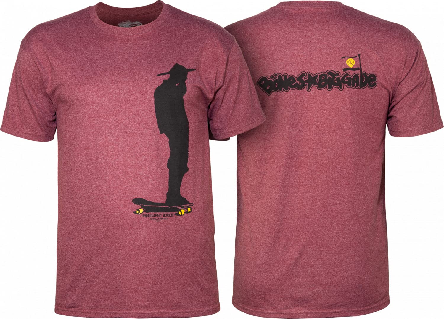 Powell Peralta Skateboards Bones Brigade Animal Chin T-Shirt Burgundy Heather (Medium)