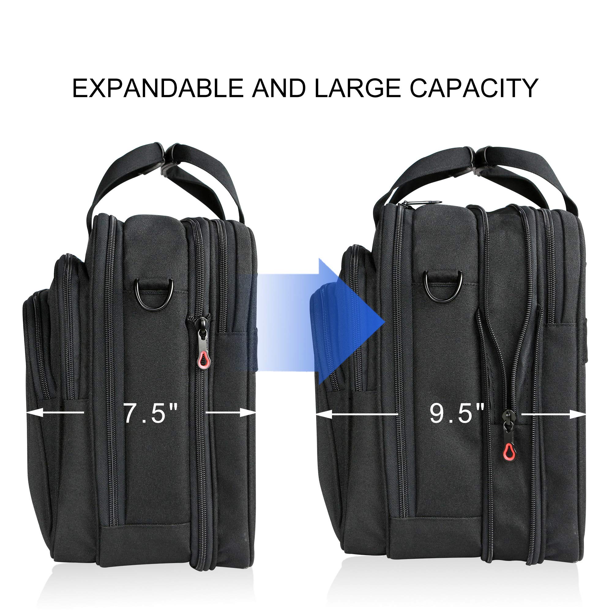 KROSER Laptop Bag Expandable Lightweight Briefcase for 17.3" Laptop Premium Business Work Bag Water-Repellent Messenger Bag with RFID Pockets for Travel/Women/Men-Black