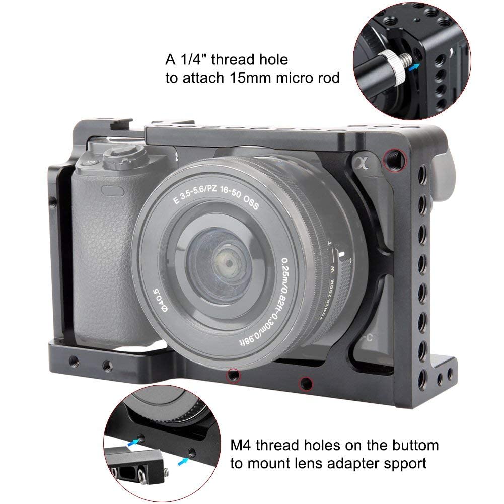 NICEYRIG Camera Cage Kit for Sony A6400/ A6100/ A6300/ A6000, with Cheese Top Handle Cable Lock Clamp