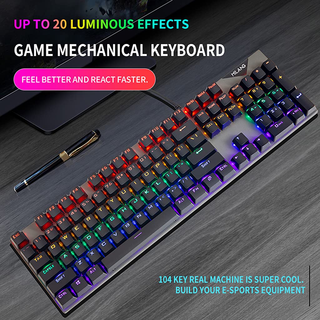unband Wired Keyboard Metal USB Wired 104 Key Mechanical Gaming Keyboard with LED RGB Backlight Green Switch