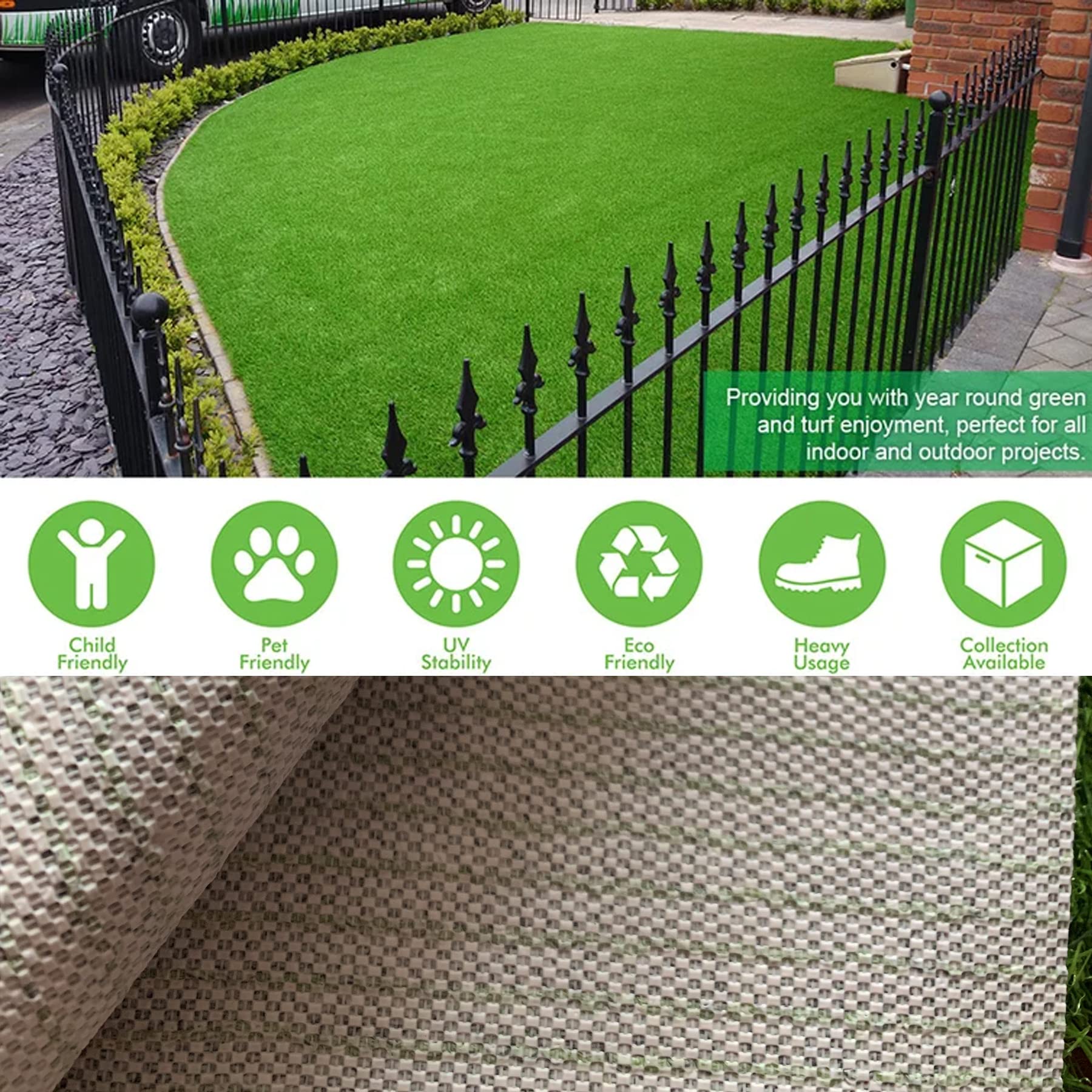LOMANTOWN Artificial Grass Rug Fake Grass Pad 2 x 6 FT Patio Fake Turf Grass Area Rugs with Drainage Hole for Balcony, Garden, Deck, Dog Pee Pad