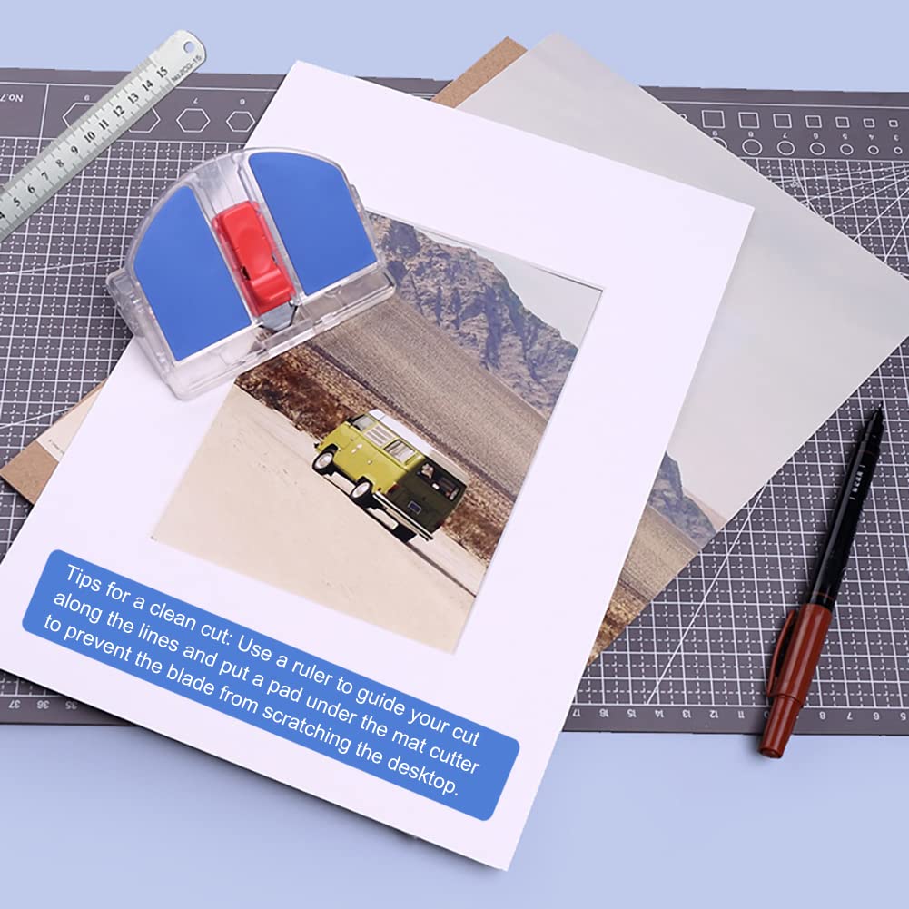 Mat Cutter 45 & 90 Degree Bevel Mat Board Cutter with 3 Replacement Blades Professional Beveled Cut tool for Art Picture Framing Foam board Card board (Blue + 3 Replacement Blades)