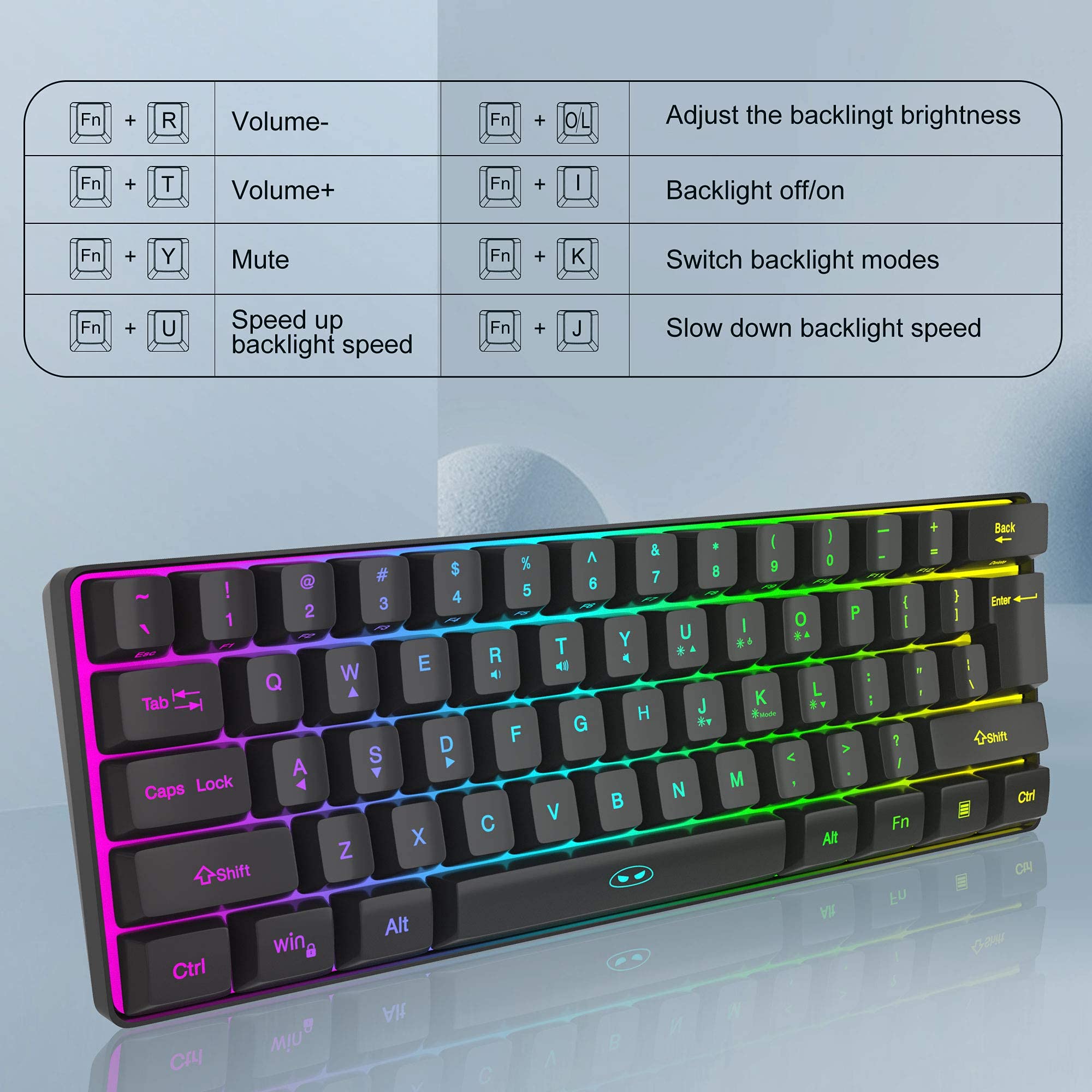 MageGee TS92 Wireless 60% Gaming Keyboard, Compact 61 Keys Rechargeable RGB Backlit Office Keyboard, 2.4G Wireless Connection, Waterproof Portable Computer Keyboard for Mac Windows Laptop (Black)