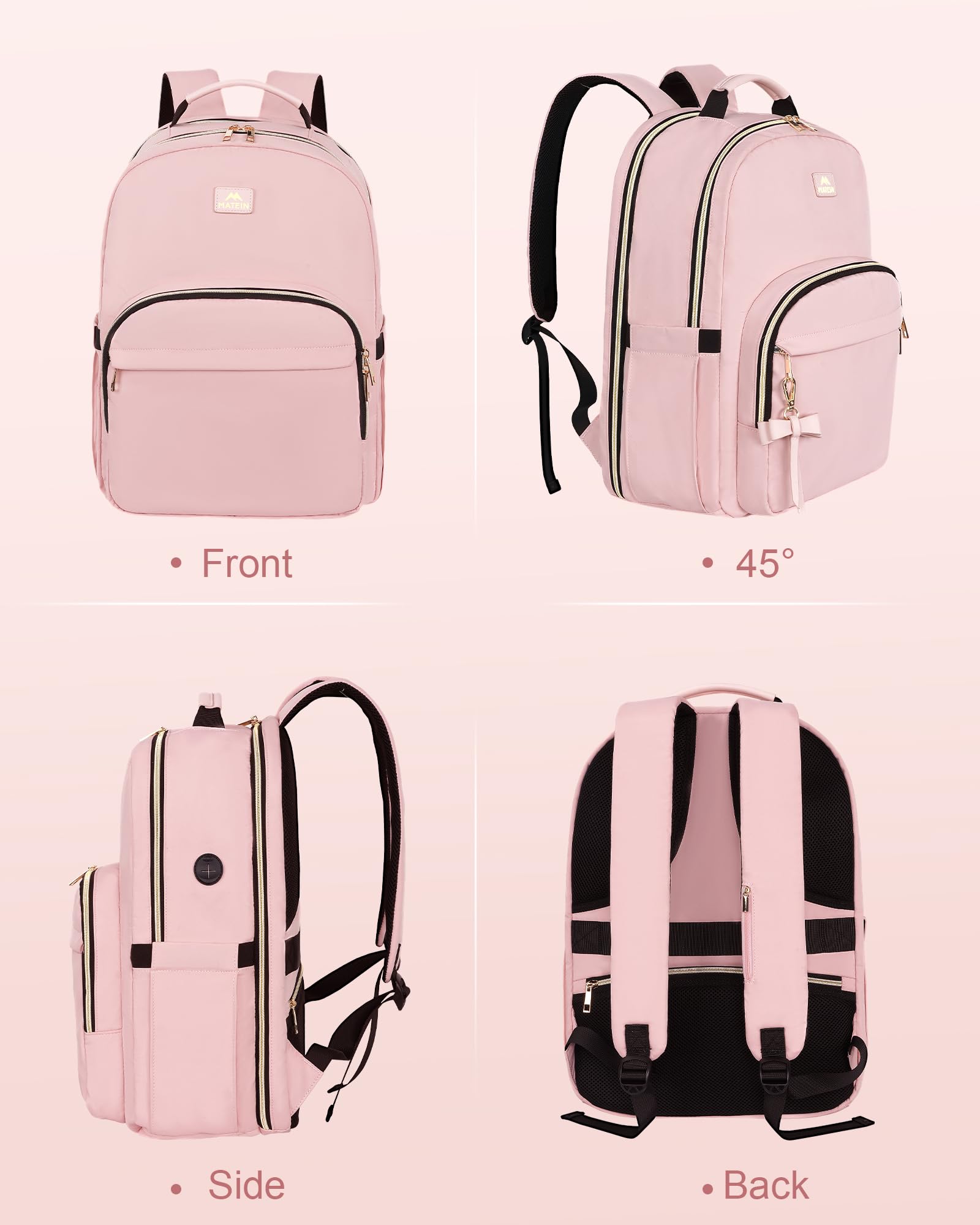 MATEIN 17 Inch Laptop Backpack for Women, Pink Travel Backpack Personal Item Size TSA Airline Approved with Luggage Strap & USB Charging Port, Water Resistant Extra Large Computer Bag for Nurse Work