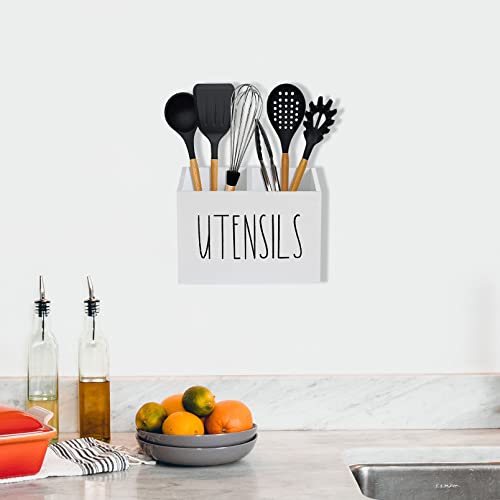 Utensil Holder, Utensil Organizer for Countertop, Farmhouse Utensil Caddy for Kitchen Counter, Spatula Spoon Holder Crocks, Flatware Storage Box, Large Cooking Tool Dispenser