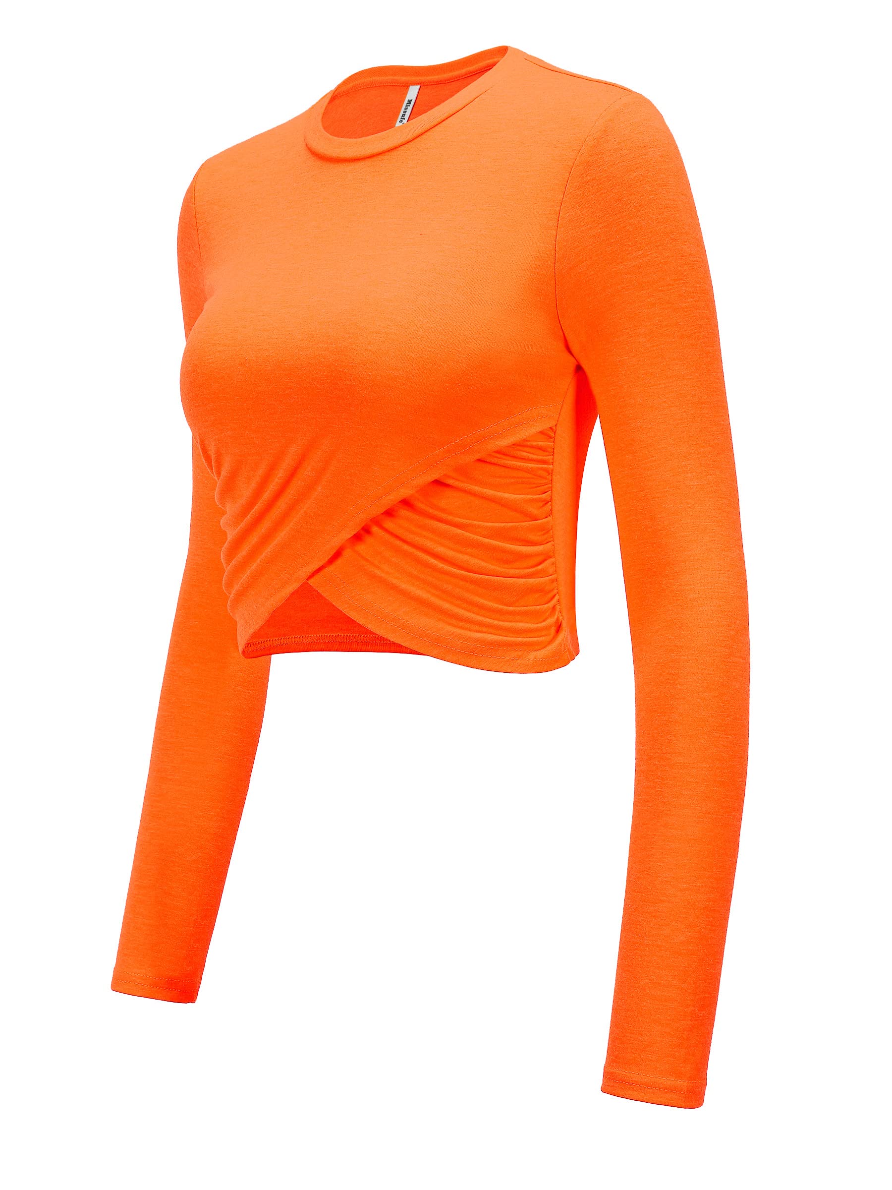 Missufe Cross Wrap Active Crop Tops Women's Athletic Crop Tops Long Sleeve Workout Shirts (Orange, Medium)