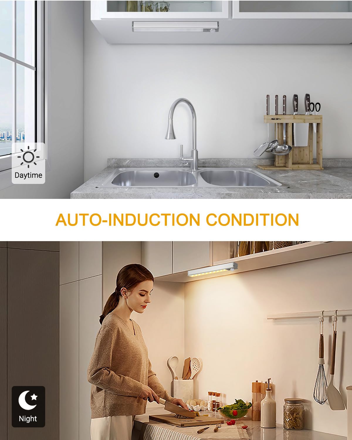 LOFTER-pro Under Cabinet Lights, LED Motion Sensor Light, USB-C Rechargeable 10 LED Closet Lights Wireless Magnetic Stick-Anywhere Night Light for Kitchen, Wardrobe, Closets, Cupboard, Stairs