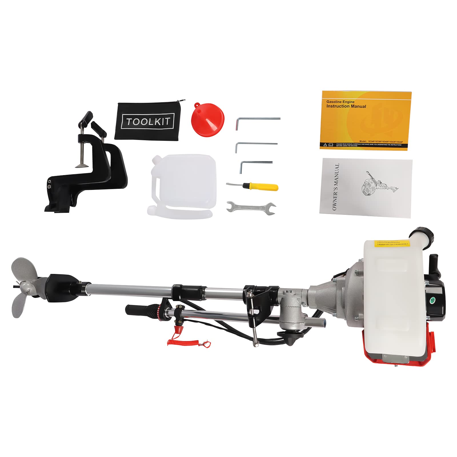 Outboard Motor Boat Engine 2 Stroke 2.3 HP, 52CC 1.7KW Marine Boat Motor w/Air Cooling System and Manual Pull Start for Inflatable Fishing Boats Yachts Water Sport Tools