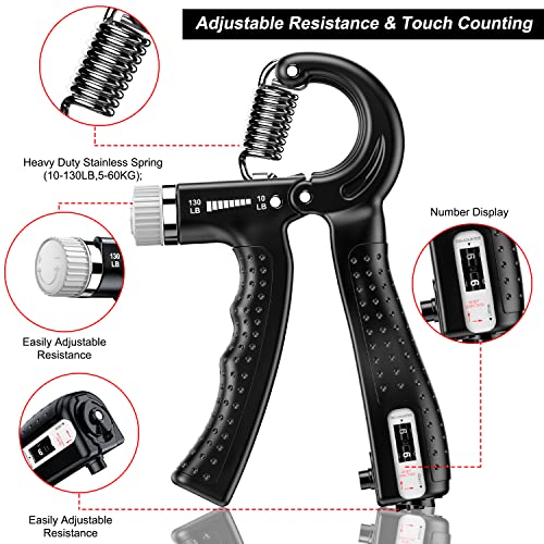 KDG Hand Grip Strengthener 2 Pack(Black) Adjustable Resistance 10-130 lbs Forearm Exerciser,Grip Strength Trainer for Muscle Building and Injury Recovery for Athletes